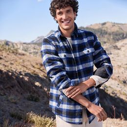LANDS' END Hemdjacke aus geb&uuml;rstetem Flanell und Stepp f&uuml;r Herren, Herren, size: regular, Grau, Woll-Mischung/Polyester-Mischung, by Lands' End