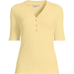 LANDS' END Rippstrick-Henleyshirt mit halblangen &Auml;rmeln f&uuml;r Damen, Damen, size: regular, Gelb, Elasthan/Baumwoll-Mischung/Polyester-Mischung, by Lands' End