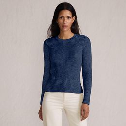 LANDS' END Rippstrick-Pullover aus Baumwollmix f&uuml;r Damen, Damen, size: regular, Blau, Polyacryl/Viskose/Baumwoll-Mischung, by Lands' End