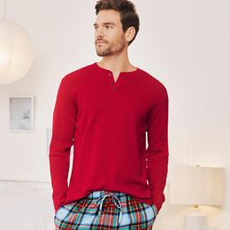 LANDS' END Henley-Schlafshirt f&uuml;r Herren, Herren, size: regular, Rot, Baumwolle, by Lands' End