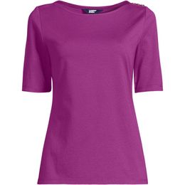 LANDS' END Supima&reg; T-Shirt mit U-Boot-Ausschnitt und gekn&ouml;pfter Schulter in Petite-Gr&ouml;&szlig;e f&uuml;r Damen, Damen, size: petite, Lila, Baumwolle, by Lands' End