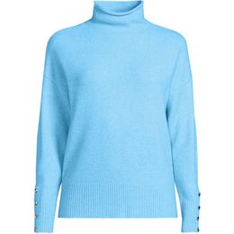 LANDS' END Soft Touch Stehkragenpullover mit &Auml;rmelkn&ouml;pfen f&uuml;r Damen, Damen, size: regular, Blau, Polyacryl/Woll-Mischung/Nylon-Mischung, by Lands' End