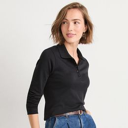 LANDS' END Supima-Poloshirt mit langen &Auml;rmeln f&uuml;r Damen, Damen, size: regular, Schwarz, Baumwolle, by Lands' End