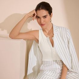 LANDS' END &Auml;rmelloses Henley-Shirt f&uuml;r Damen, Damen, size: regular, Elfenbein, Elasthan/Kunstseide/Viskose, by Lands' End