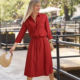 LANDS' END Midirock aus Leinenmix f&uuml;r Damen, Damen, size: regular, Orange, Leinen/Viskose, by Lands' End