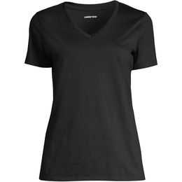LANDS' END Supima Kurzarm-Shirt mit V-Ausschnitt f&uuml;r Damen in Plus-Gr&ouml;&szlig;e, Damen, size: plus, Schwarz, Baumwolle, by Lands' End