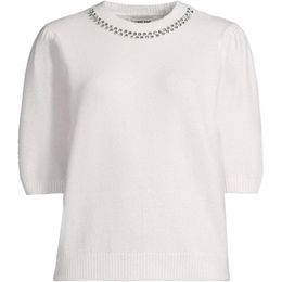 LANDS' END Kurzarm-Pullover Wool Touch mit Strassverzierung f&uuml;r Damen, Damen, size: regular, Elfenbein, Wolle/Polyester/Viskose, by Lands' End