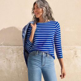 LANDS' END Gestreiftes Baumwollshirt mit 3/4-&Auml;rmeln f&uuml;r Damen, Damen, size: regular, Blau, Baumwolle, by Lands' End