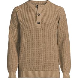 LANDS' END Rundhalspullover mit Knopfreihe f&uuml;r Herren, Herren, size: regular, Braun, Baumwolle, by Lands' End