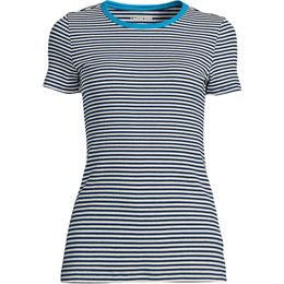LANDS' END Feinripp-Shirt mit Rundhalsausschnitt und kurzen &Auml;rmeln in Petite-Gr&ouml;&szlig;e, Damen, size: petite, Blau, Baumwolle/Elasthan, by Lands' End
