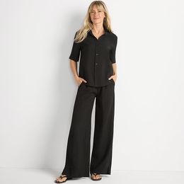 Weite Crinkle-Hose f&uuml;r Damen, Damen, size: regular, Schwarz, Nylon/Viskose, by Lands' End
