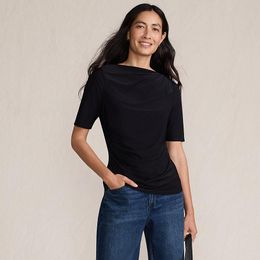 LANDS' END Silk Knit Gerafftes Shirt mit ellbogenlangen &Auml;rmeln f&uuml;r Damen, Damen, size: regular, Schwarz, Polyester-Mischung, by Lands' End