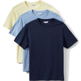 LANDS' END Kurz&auml;rmelige Rundhalsshirts im 3er-Set f&uuml;r Herren, Herren, size: regular, Multi, Baumwolle, by Lands' End
