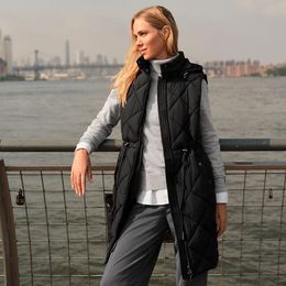 LANDS' END Lange Steppweste mit geraffter Taille f&uuml;r Damen, Damen, size: regular, Schwarz, Polyester, by Lands' End