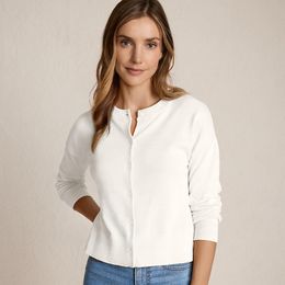 LANDS' END Kurzer Feinstrick-Cardigan aus Baumwolle f&uuml;r Damen, Damen, size: regular, Elfenbein, Baumwolle, by Lands' End