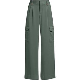 LANDS' END Cargo-Bundfaltenhose mit weitem Bein f&uuml;r Damen, Damen, size: regular, Gr&uuml;n, Elasthan/Viskose/Viskose-Mischung, by Lands' End