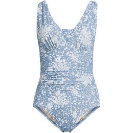 Gemusterter Shape-Badeanzug mit V-Ausschnitt SLENDER in Plus-Gr&ouml;&szlig;e, Damen, size: plus, Blau, Elasthan/Nylon-Mischung, by Lands' End