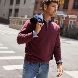 LANDS' END Rei&szlig;verschluss-Pullover aus Bedford-Ripp f&uuml;r Herren in Tallgr&ouml;&szlig;e, Herren, size: tall, Rot, Baumwolle, by Lands' End