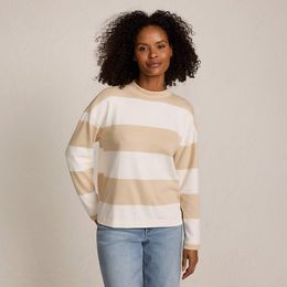 LANDS' END Baumwollshirt Maritim Gestreift mit langen &Auml;rmeln f&uuml;r Damen, Damen, size: regular, Beige, Baumwolle, by Lands' End