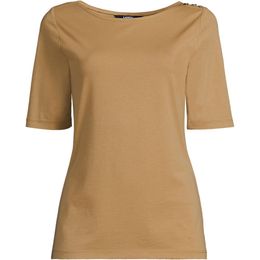 LANDS' END Supima&reg; T-Shirt mit U-Boot-Ausschnitt und gekn&ouml;pfter Schulter in Petite-Gr&ouml;&szlig;e f&uuml;r Damen, Damen, size: petite, Gelb, Baumwolle, by Lands' End