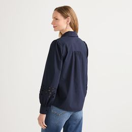 LANDS' END Hemdbluse mit Cutout-Detail f&uuml;r Damen in Petite-Gr&ouml;&szlig;e, Damen, size: petite, Blau, Baumwolle, by Lands' End