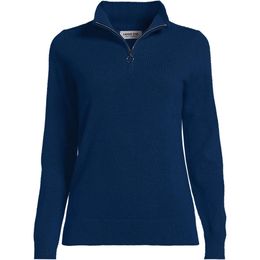 LANDS' END Kaschmir-Pullover mit Rei&szlig;verschluss in Petite-Gr&ouml;&szlig;e, Damen, size: petite, Blau, by Lands' End