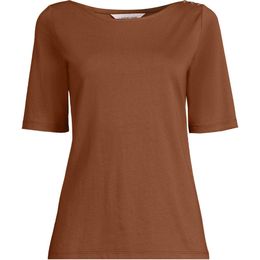 LANDS' END Supima&reg; T-Shirt mit U-Boot-Ausschnitt und gekn&ouml;pfter Schulter in Petite-Gr&ouml;&szlig;e f&uuml;r Damen, Damen, size: petite, Orange, Baumwolle, by Lands' End