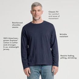 LANDS' END Supima Langarm-Shirt mit Rundhalsausschnitt, Herren, size: regular, Blau, Baumwolle, by Lands' End