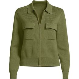 LANDS' END Feinstrick-Blazer mit Rei&szlig;verschluss f&uuml;r Damen, Damen, size: regular, Gr&uuml;n, Baumwolle, by Lands' End