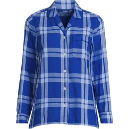 LANDS' END Gemustertes Pyjamahemd aus reinem Baumwoll-Flanell f&uuml;r Damen in Petitegr&ouml;&szlig;e, Damen, size: petite, Blau, Baumwolle, by Lands' End
