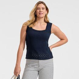LANDS' END Feinstrick-Top mit Ajourdetails f&uuml;r Damen, Damen, size: regular, Blau, Baumwoll-Mischung/Polyester-Mischung, by Lands' End