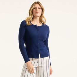 LANDS' END Rippshirt mit durchgehender Knopfreihe f&uuml;r Damen in Petite-Gr&ouml;&szlig;e, Damen, size: petite, Blau, Elasthan/Baumwoll-Mischung, by Lands' End