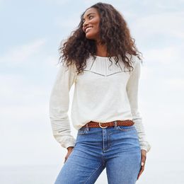 LANDS' END Flammgarn-Shirt mit Biesen-Verzierung f&uuml;r Damen, Damen, size: regular, Elfenbein, Baumwolle, by Lands' End