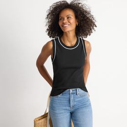 LANDS' END Geripptes, &auml;rmelloses Top mit Kontrast-Besatz f&uuml;r Damen, Damen, size: regular, Schwarz, Baumwolle/Baumwoll-Mischung, by Lands' End