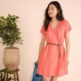 LANDS' END Leinenkleid mit Smok-Ausschnitt f&uuml;r Damen in Petite-Gr&ouml;&szlig;e, Damen, size: petite, Orange, Leinen, by Lands' End