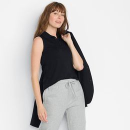LANDS' END &Auml;rmelloses Supima-Poloshirt f&uuml;r Damen in Petite-Gr&ouml;&szlig;e, Damen, size: petite, Schwarz, Baumwolle, by Lands' End