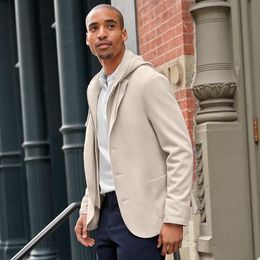 LANDS' END Strick-Blazer mit abnehmbarer Kapuze f&uuml;r Herren, Herren, size: regular, Elfenbein, Elasthan/Baumwoll-Mischung/Polyester-Mischung, by Lands' End
