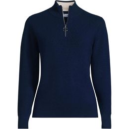 LANDS' END Merino-Pullover mit Rei&szlig;verschluss f&uuml;r Damen in Petite-Gr&ouml;&szlig;e, Damen, size: petite, Blau, Wolle, by Lands' End