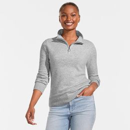 LANDS' END Kaschmir-Pullover mit Rei&szlig;verschluss in Petite-Gr&ouml;&szlig;e, Damen, size: petite, Grau, by Lands' End