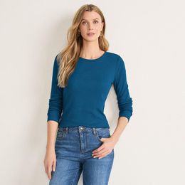 LANDS' END Langarmshirt aus mikrofeinem Baumwollripp f&uuml;r Damen in Petite-Gr&ouml;&szlig;e, Damen, size: petite, Blau, Baumwolle/Elasthan, by Lands' End