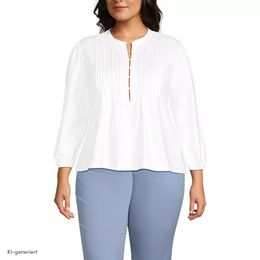 LANDS' END Baumwolle/Modal-Biesenshirt mit 3/4-&Auml;rmeln f&uuml;r Damen in Plus-Gr&ouml;&szlig;e, Damen, size: plus, Wei&szlig;, Elasthan/Baumwoll-Mischung/Synthetic-blend, by Lands' End