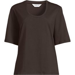 Supima-Shirt mit tiefem Rundausschnitt in Petite-Gr&ouml;&szlig;e, Damen, size: petite, Braun, Baumwolle, by Lands' End