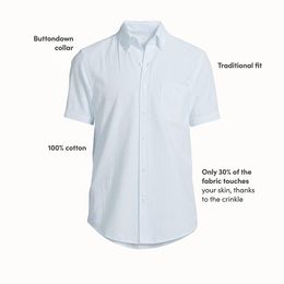 LANDS' END Seersucker-Kurzarmhemd f&uuml;r Herren, Classic Fit, Tall, Herren, size: tall, Blau, Baumwolle, by Lands' End