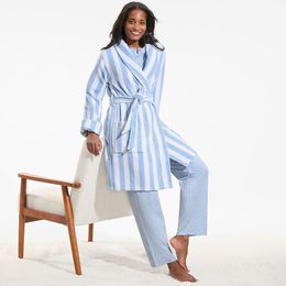 Knielanger Bademantel aus Baumwoll-Frottee in Petite-Gr&ouml;&szlig;e, Damen, size: petite, Blau, Baumwolle, by Lands' End