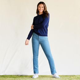 LANDS' END Straight Fit Cordhose Mid Waist f&uuml;r Damen in Petite-Gr&ouml;&szlig;e, Damen, size: petite, Blau, Baumwoll-Mischung, by Lands' End