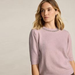 LANDS' END Kurzarm-Pullover Wool Touch mit Strassverzierung f&uuml;r Damen, Damen, size: regular, Pink, Wolle/Polyester/Viskose, by Lands' End