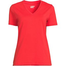 LANDS' END Supima Kurzarm-Shirt mit V-Ausschnitt f&uuml;r Damen, Damen, size: regular, Rot, Baumwolle, by Lands' End