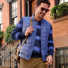 LANDS' END Steppweste mit Strickseiten f&uuml;r Herren, Herren, size: regular, Blau, Nylon/Polyacryl/Polyester-Mischung, by Lands' End