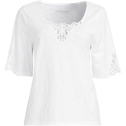 LANDS' END Flammgarn-Shirt mit Lochspitze in Plus-Gr&ouml;&szlig;e f&uuml;r Damen, Damen, size: plus, Wei&szlig;, Baumwolle, by Lands' End