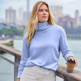 LANDS' END Feinstrick-Rollkragenpullover aus Baumwolle f&uuml;r Damen, Damen, size: regular, Blau, Baumwolle, by Lands' End